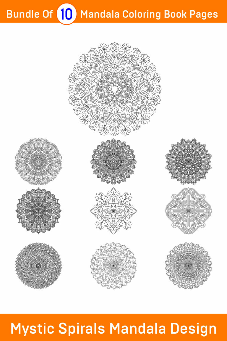 Bundle of 10 Mystic Spirals Mandala Coloring Book Pages - MasterBundles