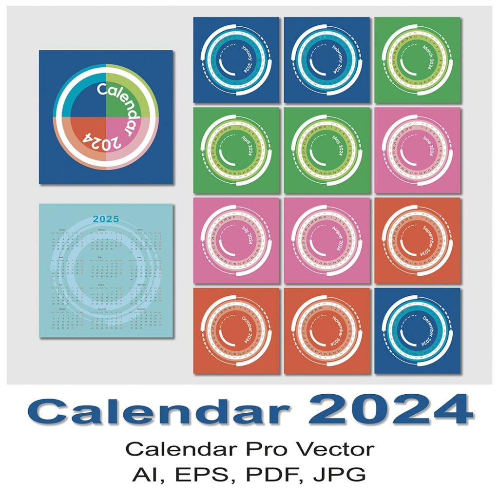 Vector wall calendar_2024 with numbers placed around the circle ...