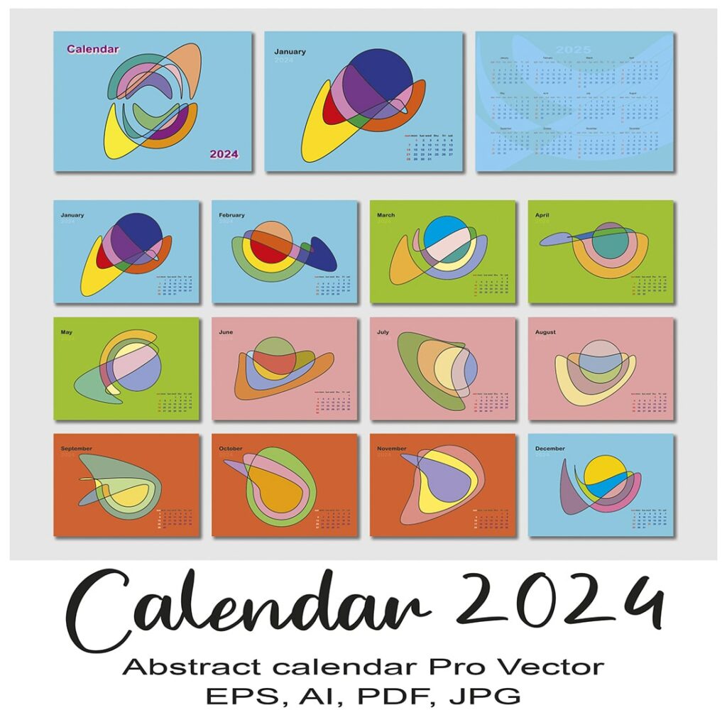 Vector Wall Abstract Calendar_2024_horizontal - MasterBundles