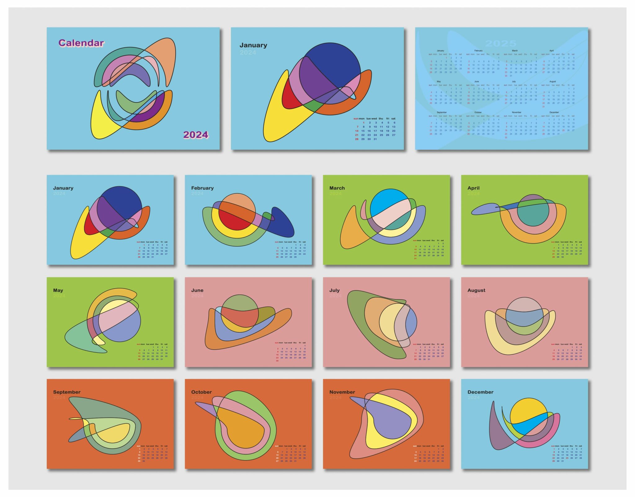 Vector Wall Abstract Calendar_2024_horizontal - MasterBundles