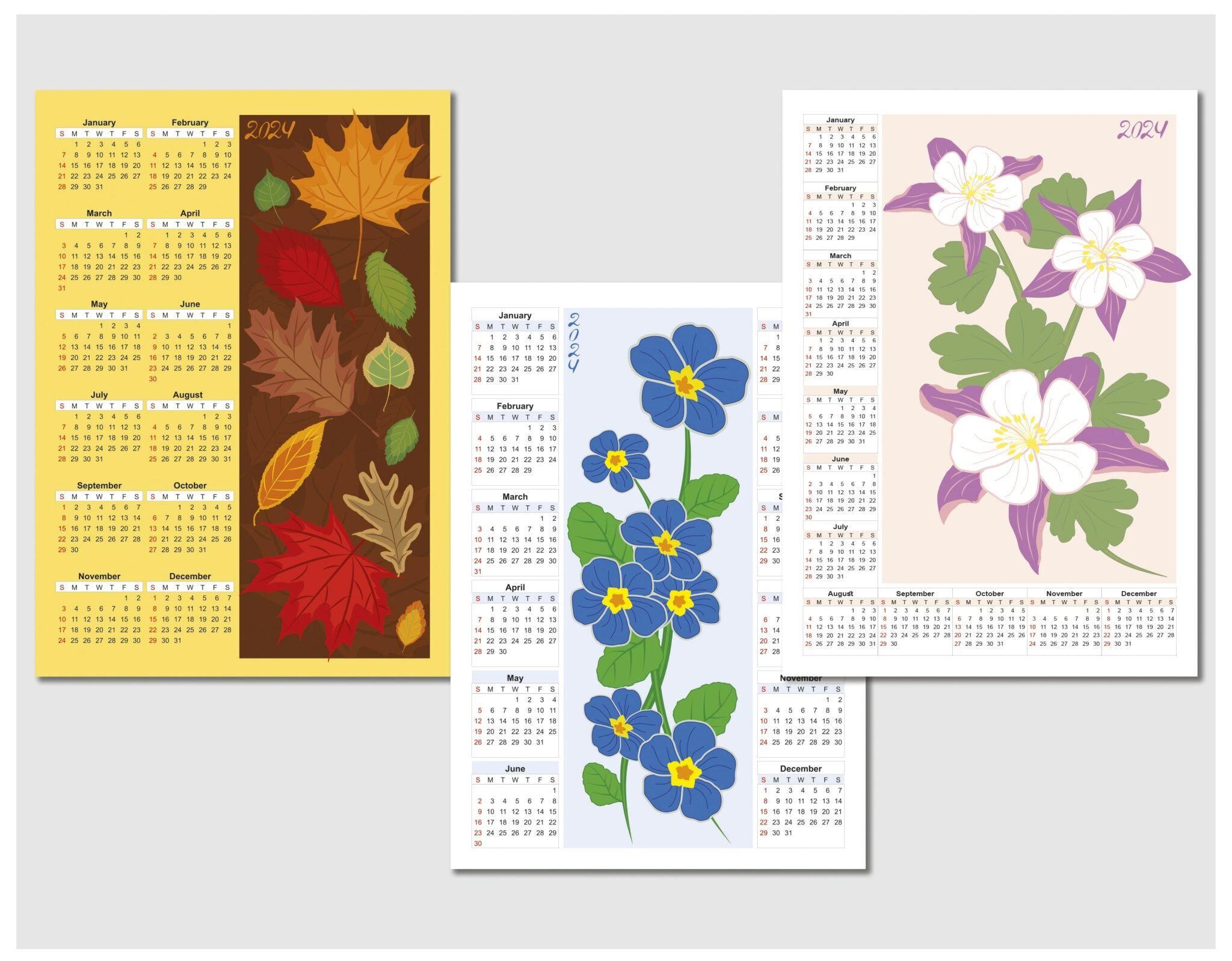 3 Wall Vector Floral Calendars_2024_vertical - MasterBundles