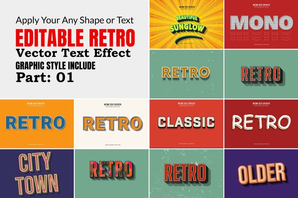 Editable Retro Vector Text Effect - MasterBundles