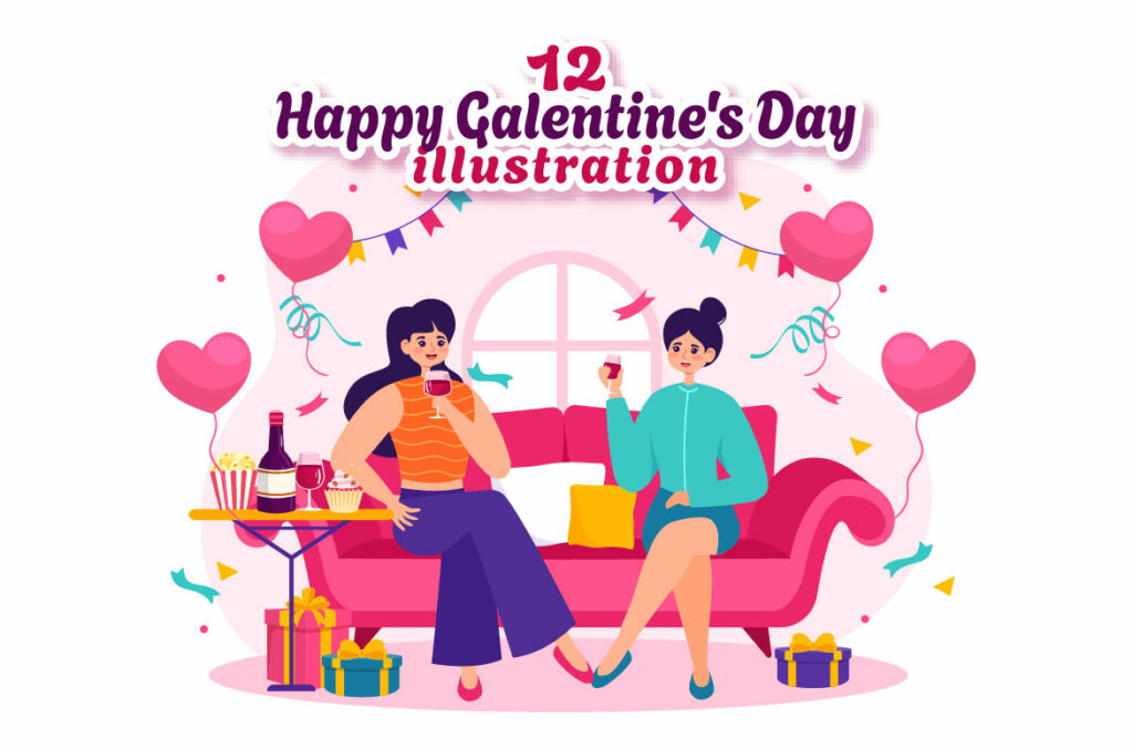 12 Happy Galentine's Day Illustration - MasterBundles