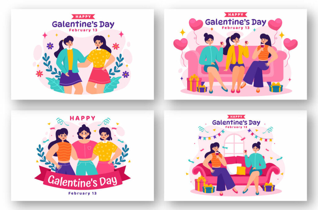 12 Happy Galentine's Day Illustration - MasterBundles