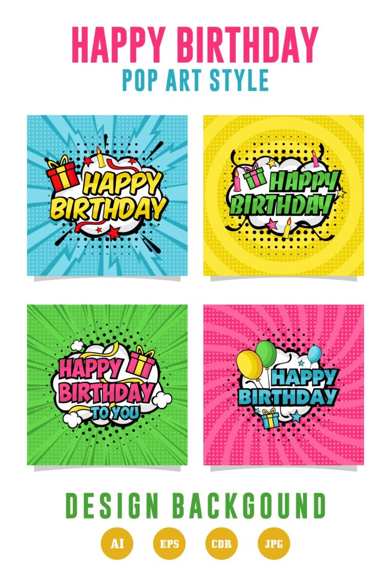 Happy birthday Pop art style collection - $5 - MasterBundles