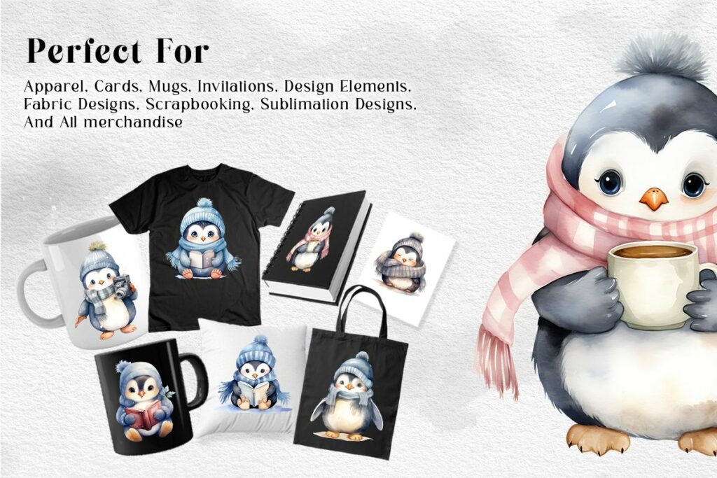 Cute Penguin Winter PNG Sublimation Clipart Bundle - MasterBundles
