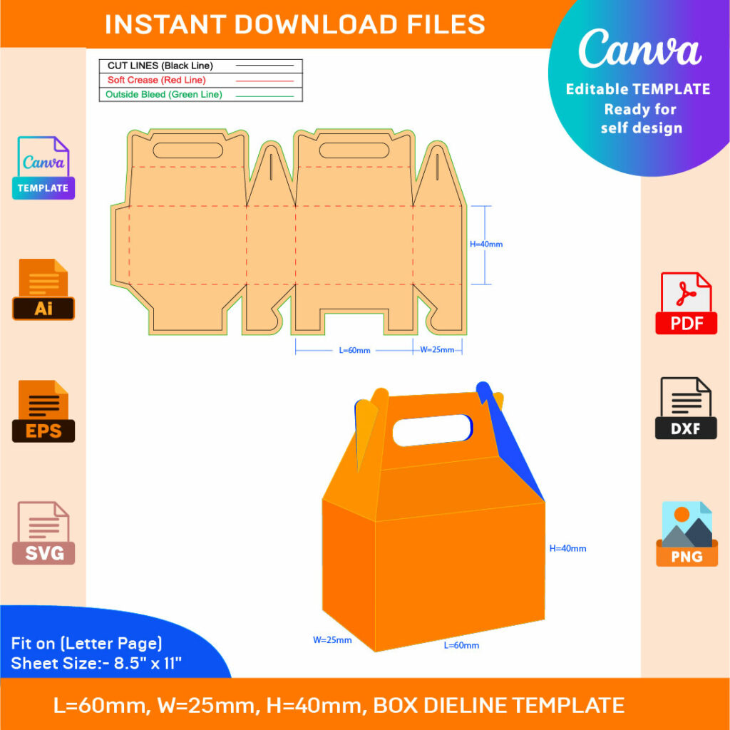 Large Gable Box Dieline Template - MasterBundles