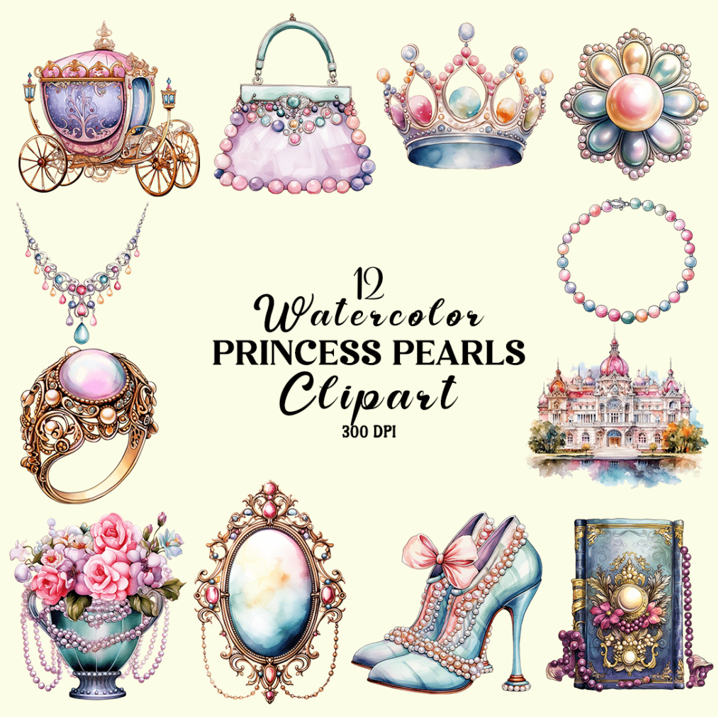 Watercolor Princess Pearls Clipart - MasterBundles