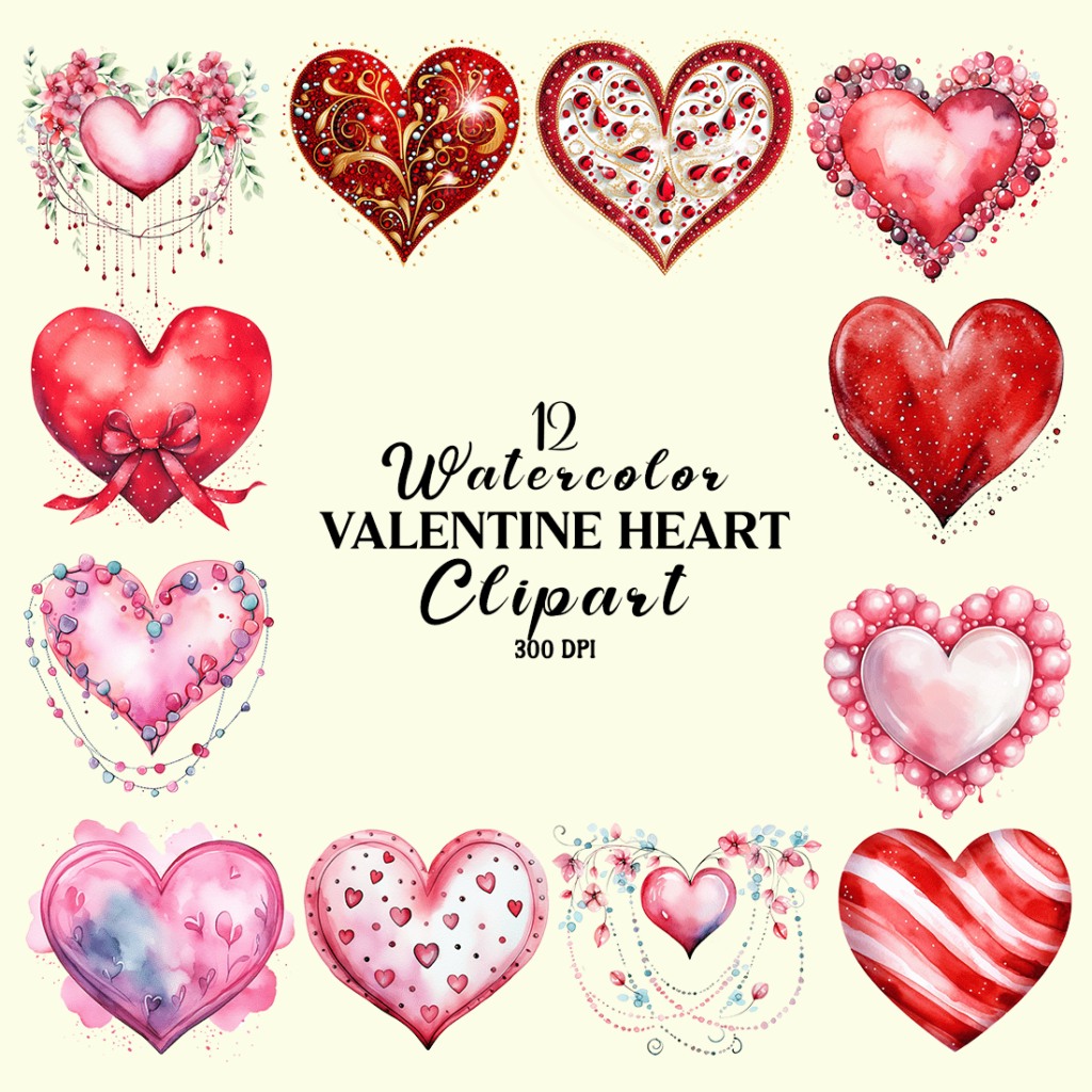 Watercolor Valentine Heart Clipart - MasterBundles