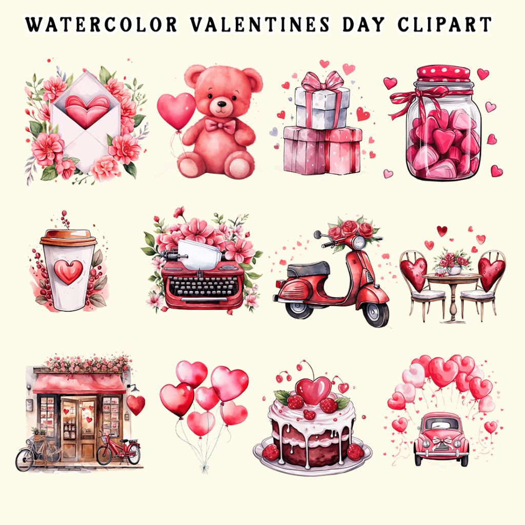 Watercolor Valentines Day Clipart - MasterBundles
