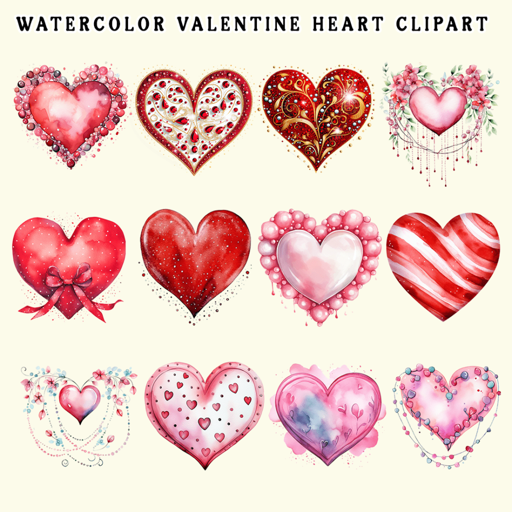 Watercolor Valentine Heart Clipart - MasterBundles