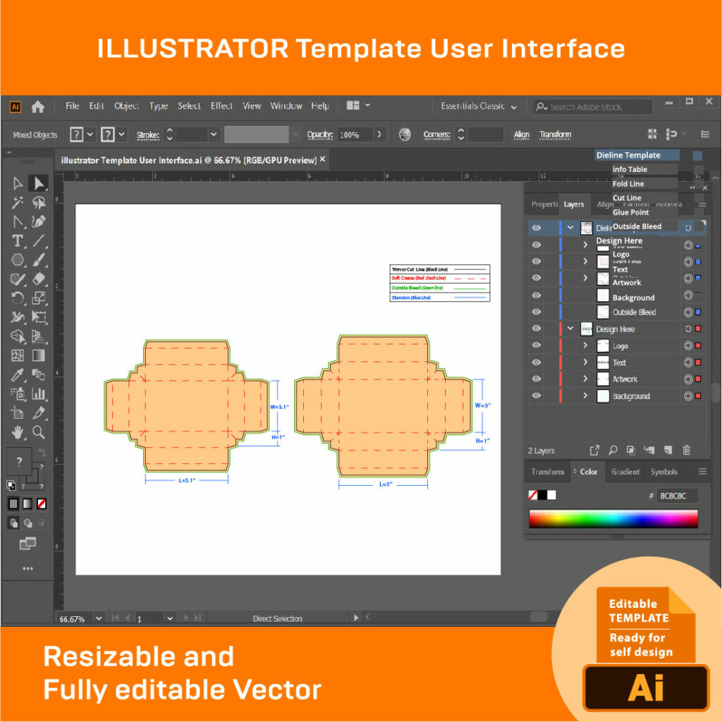 Packaging Box, Rectangl Box, Shoe Box, Dieline Template - MasterBundles
