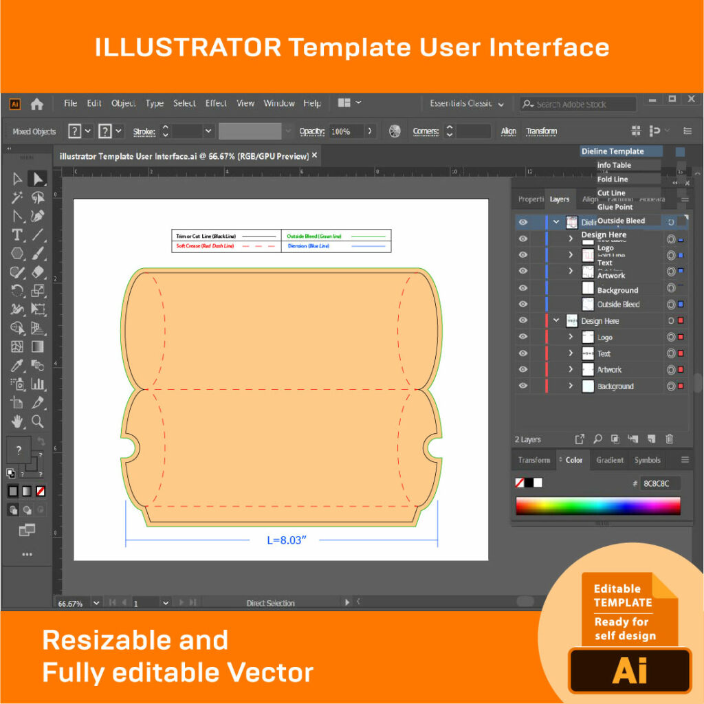 Pillow Box, Party Favor Box, Wedding Favor Box, Dieline Template ...