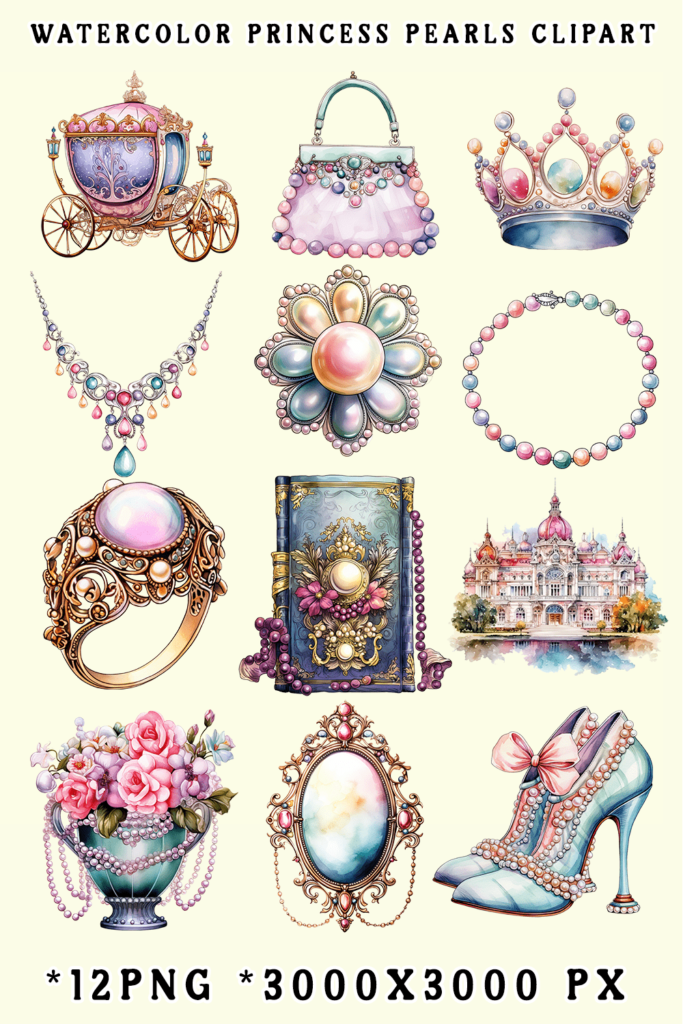 Watercolor Princess Pearls Clipart - MasterBundles