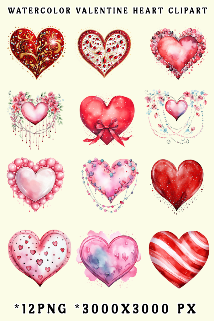 Watercolor Valentine Heart Clipart - MasterBundles