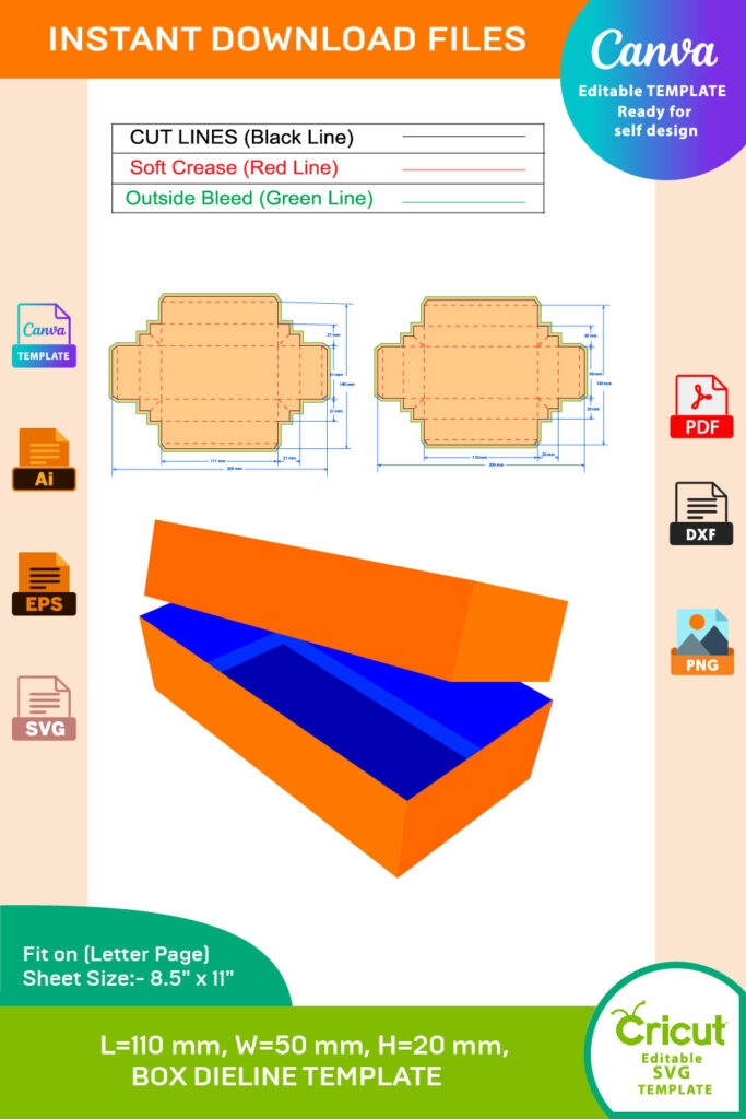 Rectangle Box with Lid, Dieline Template - MasterBundles