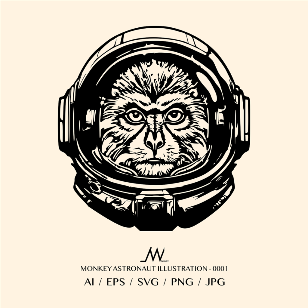 monkey astronaut illustration-0001, monkey astronaut face in SVG vector - MasterBundles