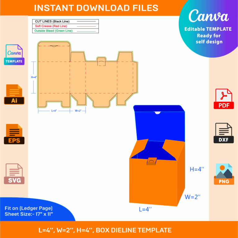 Snap Lock Box, Gift Box, Storage Box, Dieline Template - MasterBundles