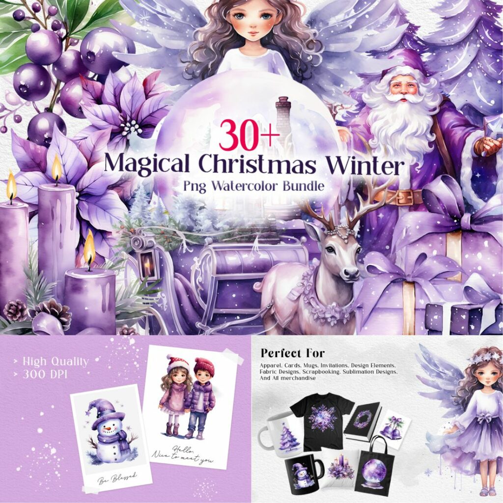 Magical Christmas Winter Sublimation Watercolor Bundle - MasterBundles