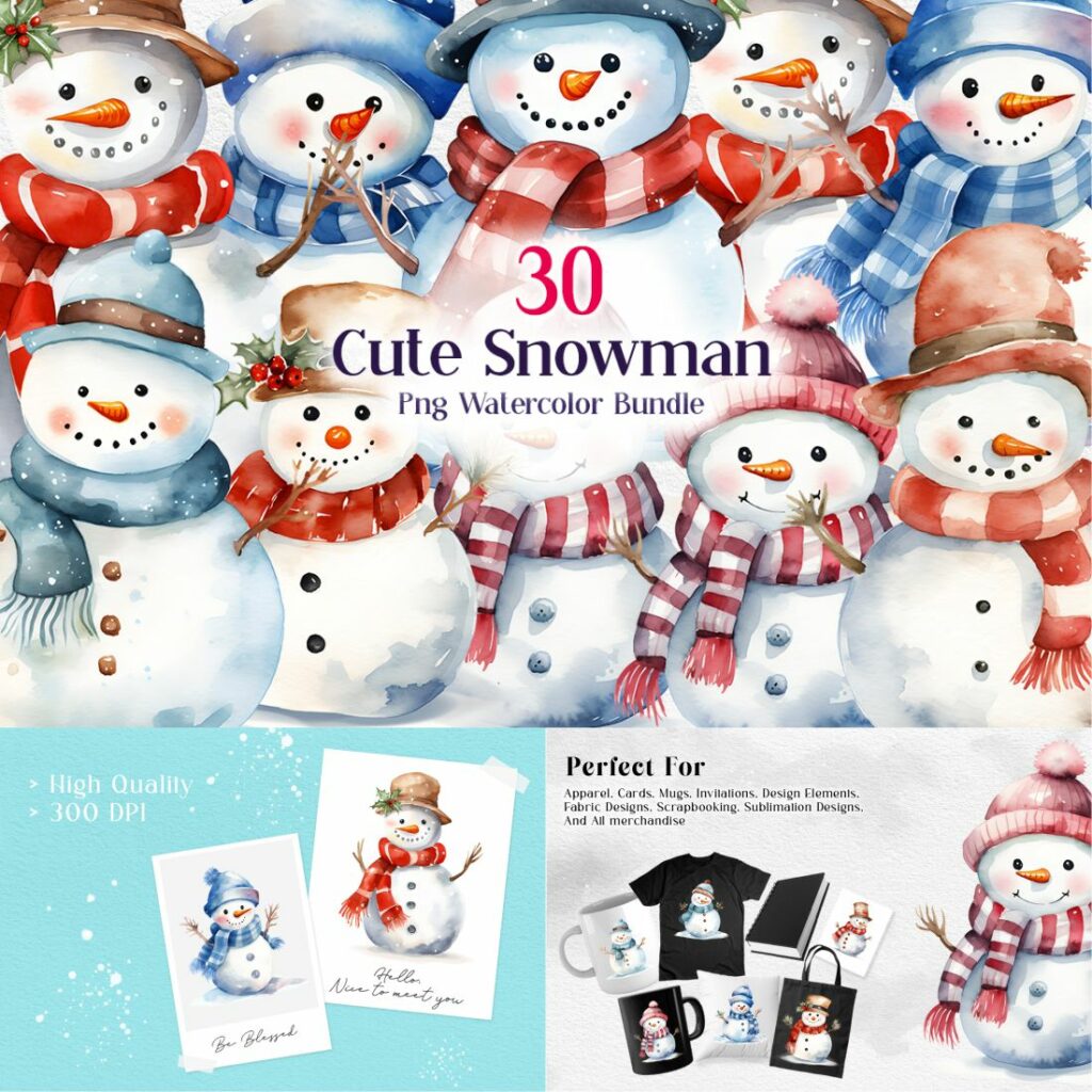 Snowman Winter PNG Sublimation Clipart Bundle - MasterBundles