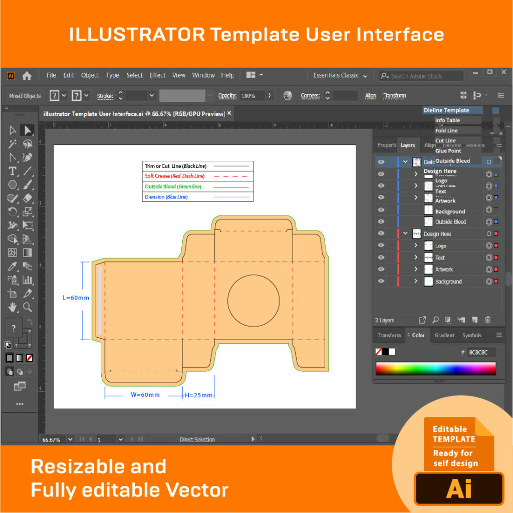 Square Box Dieline Template - MasterBundles