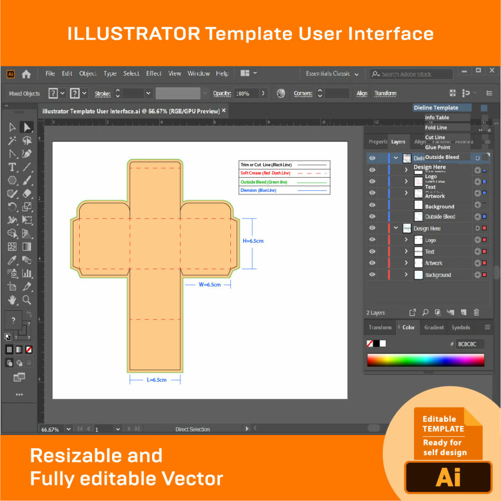 Square Box, Gift Box, Stroge Box Dieline Template - MasterBundles