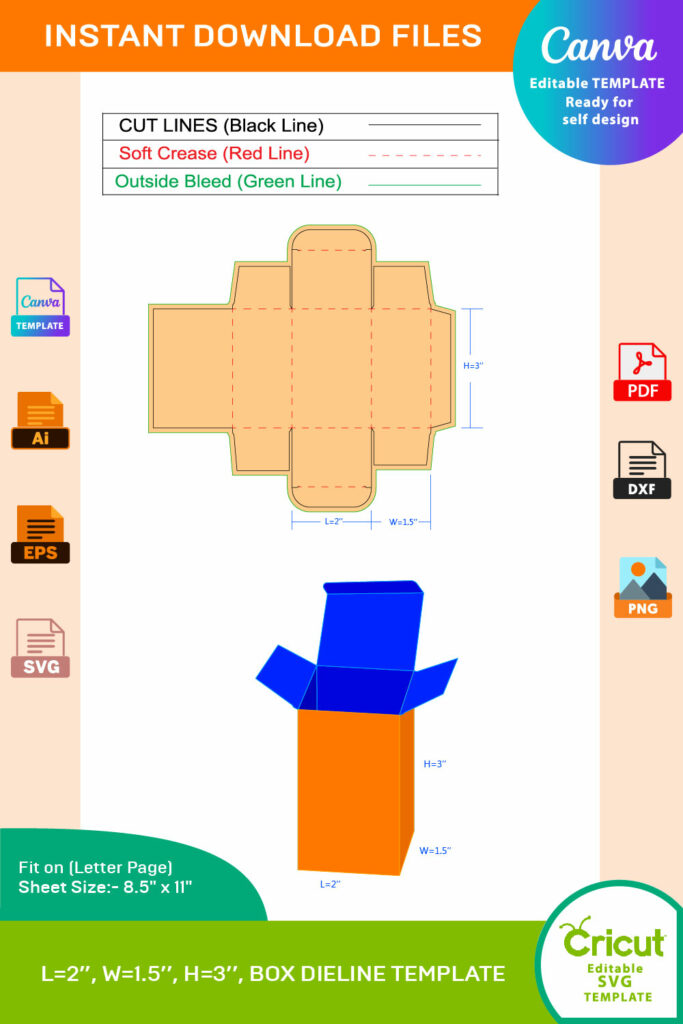 Straight Tuck End Box, Gift Box, Storage Box Dieline Template ...