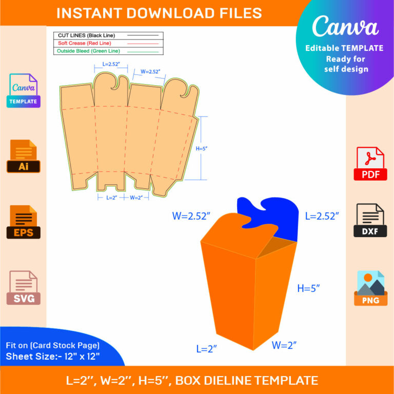 Take-out Box, Cut File Box, Party Favor Box Dieline Template ...