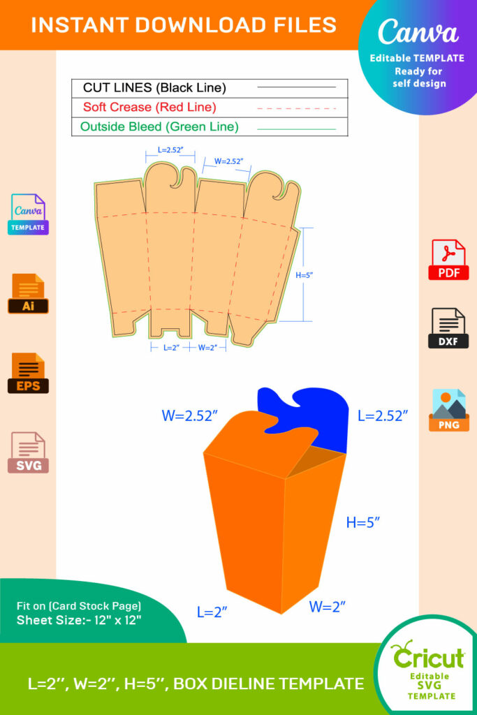 Take-out Box, Cut File Box, Party Favor Box Dieline Template ...