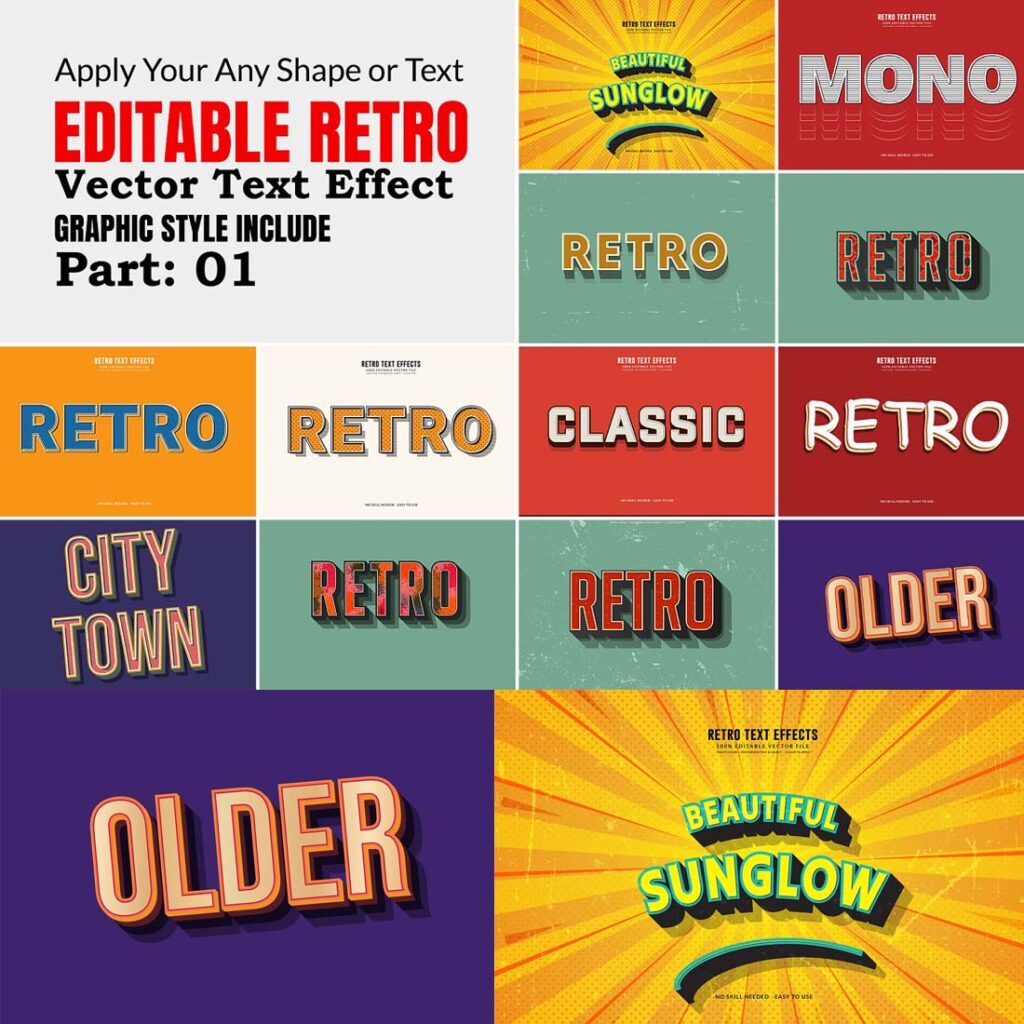 Editable Retro Vector Text Effect - MasterBundles