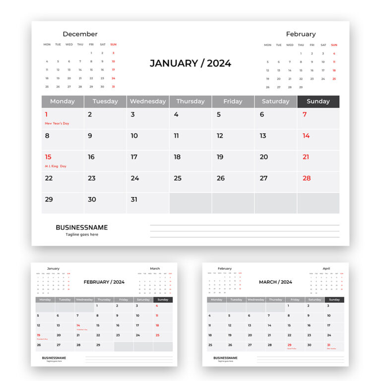 2024 Calendar template design. Week starts on Monday office calendar ...