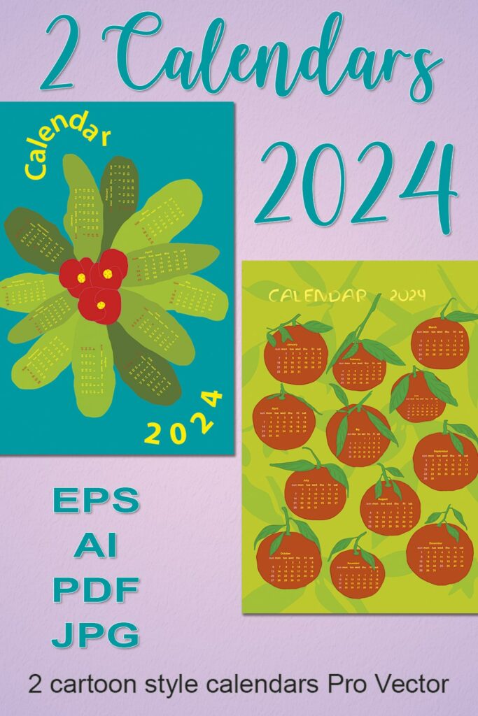 2 Vector Wall Cartoon-Style Calendars_2024_vertical - MasterBundles