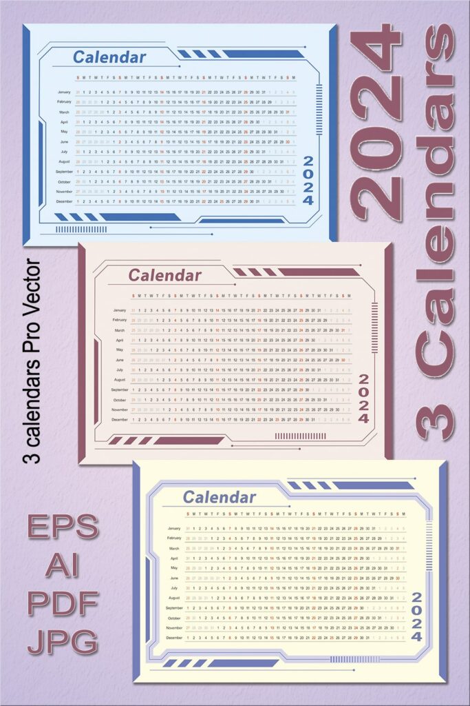 3 Vector Wall Cyber style Calendars_2024 - MasterBundles