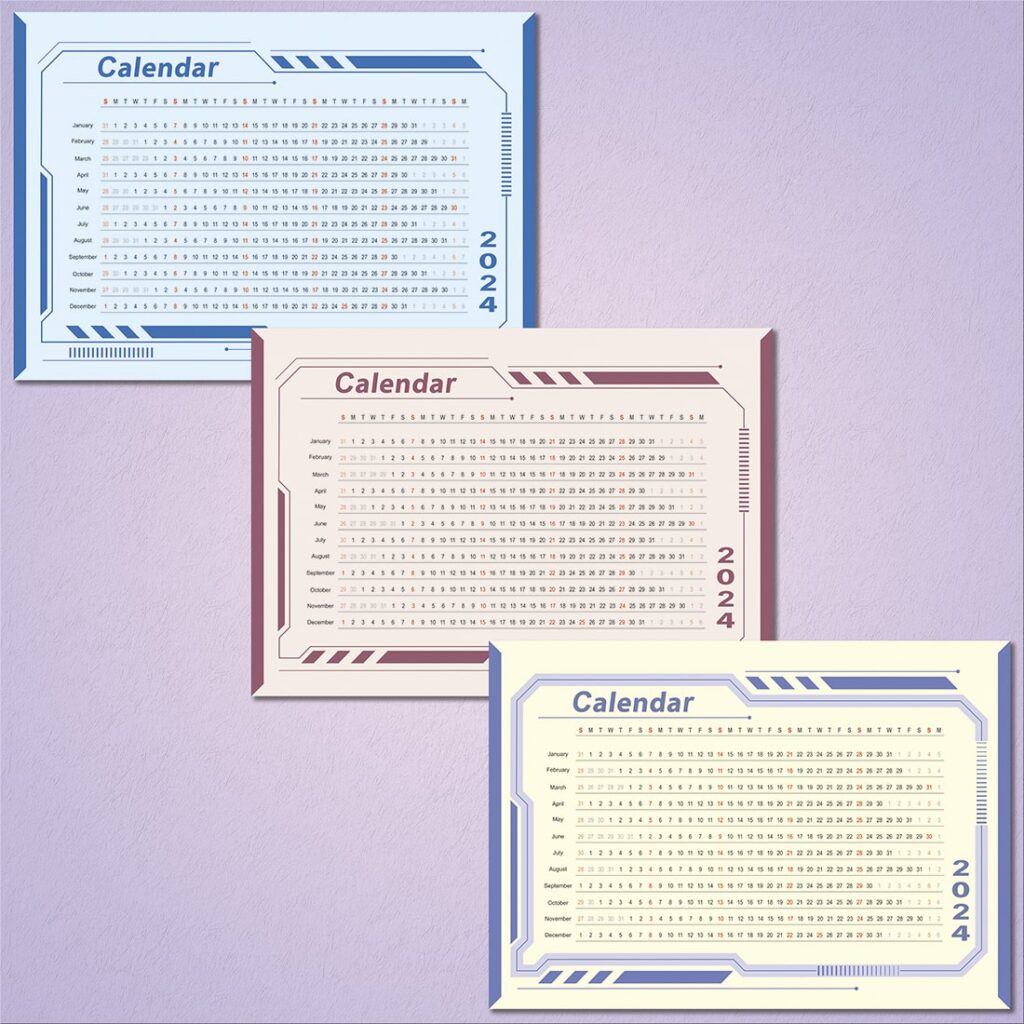 3 Vector Wall Cyber style Calendars_2024 - MasterBundles