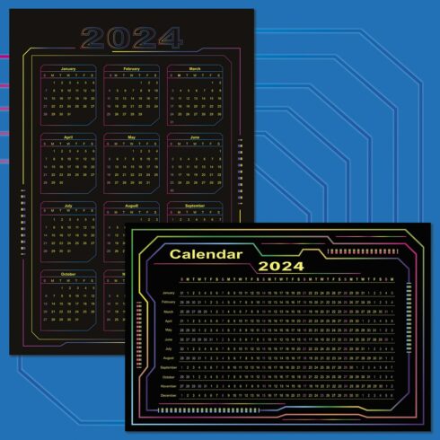 2 Vector Pro Wall Cyber style Calendars_2024 - MasterBundles
