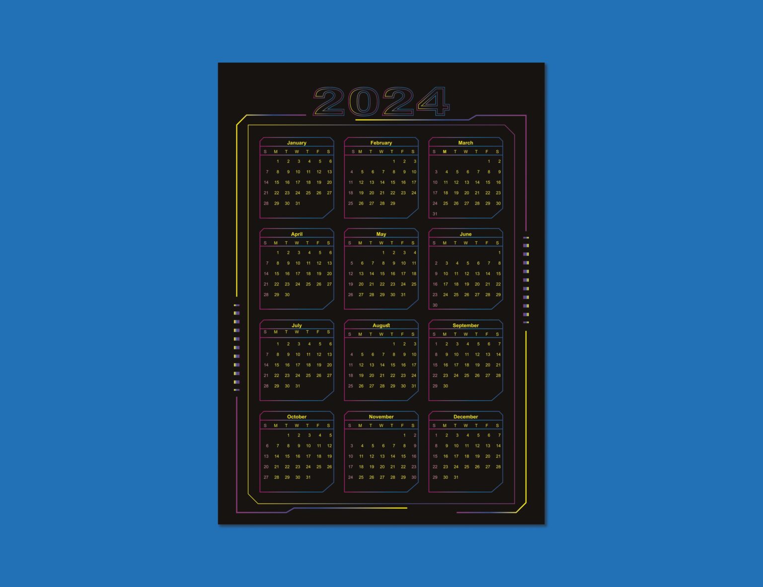 2 Vector Pro Wall Cyber style Calendars_2024 - MasterBundles