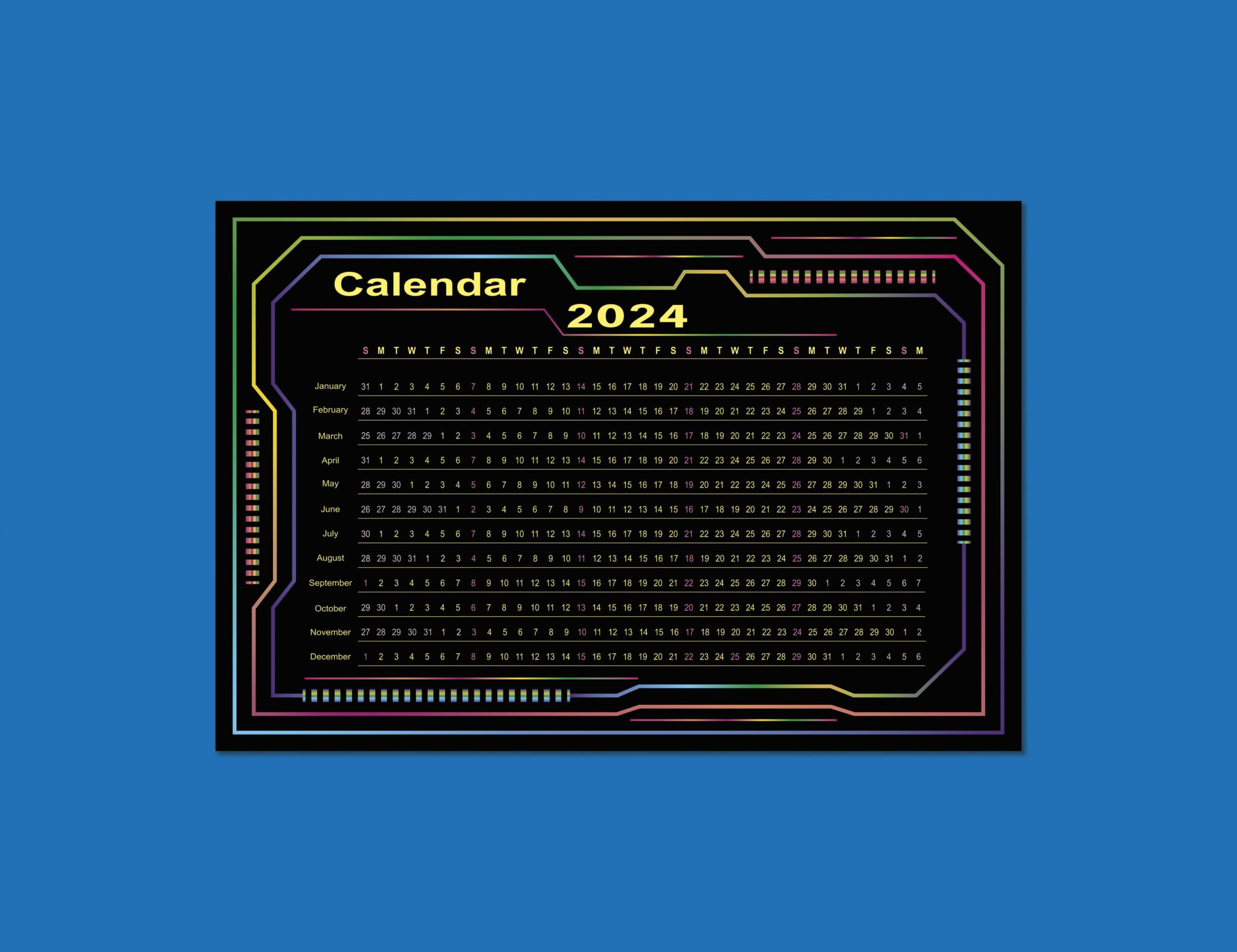 2 Vector Pro Wall Cyber style Calendars_2024 - MasterBundles