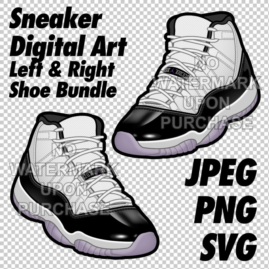 Air Jordan 11 Concords JPEG PNG SVG Sneaker Art right & left shoe ...