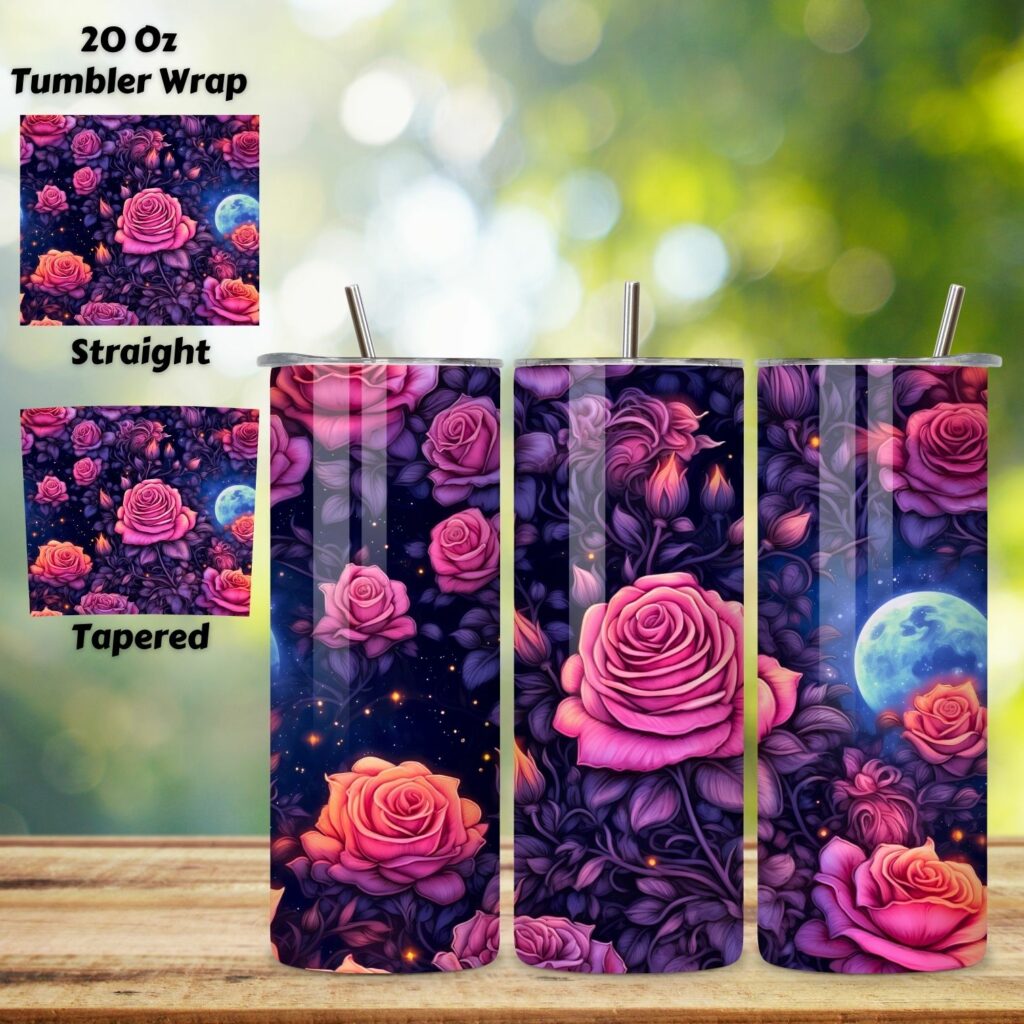 Magical Moonlight Roses Tumbler Wrap, Seamless PNG, tumbler wrap ...