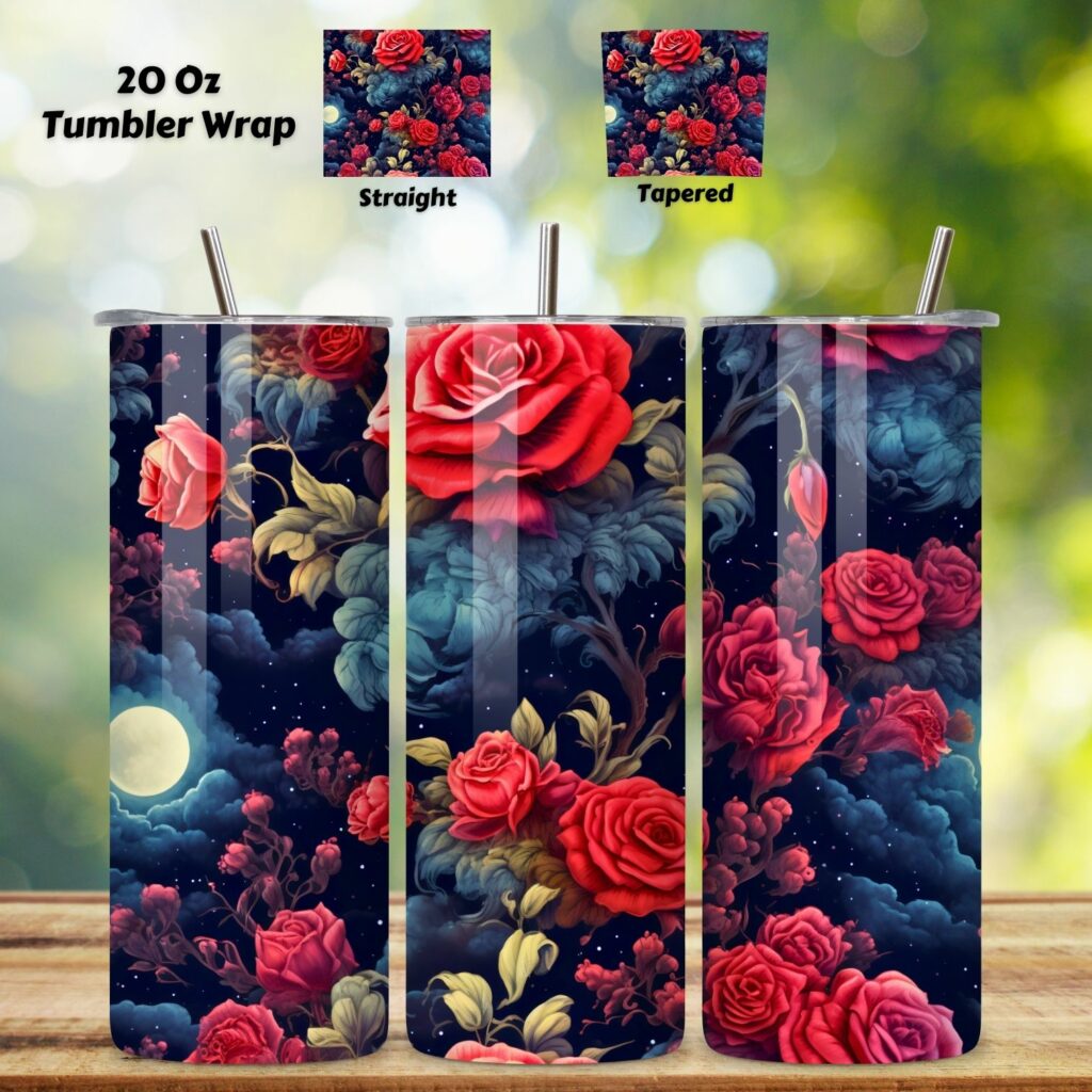 Mystic Moonlight Rose Tumbler Wrap, 3D Seamless Wrap PNG, tumbler ...