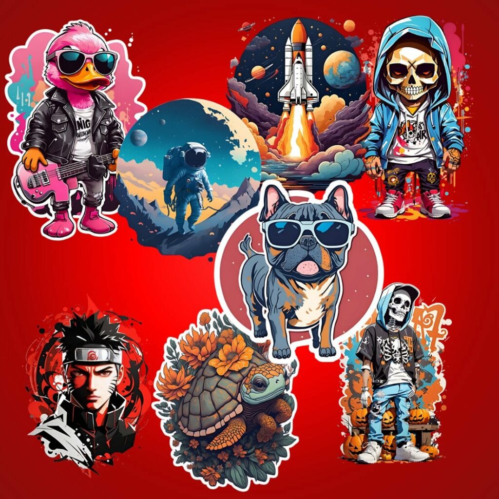 150+ Sticker and T-shirt Design and 20+ Beautiful background