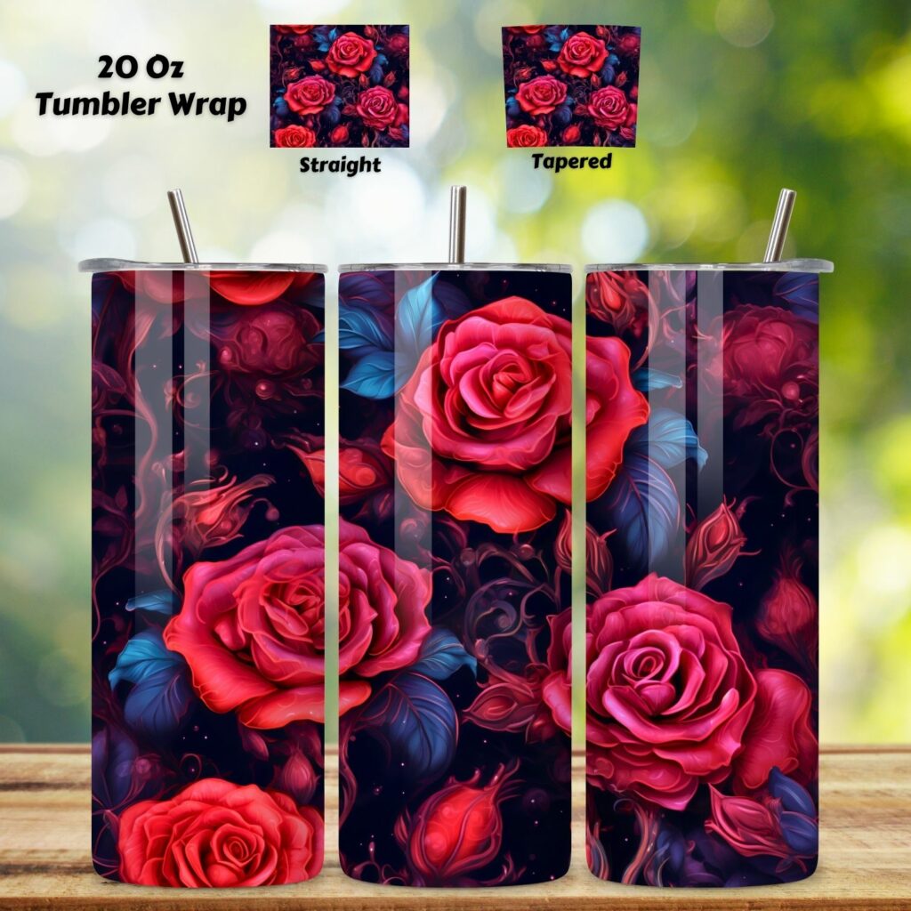 Moonlit Roses Tumbler Wrap, Seamless PNG Design, sublimation design ...