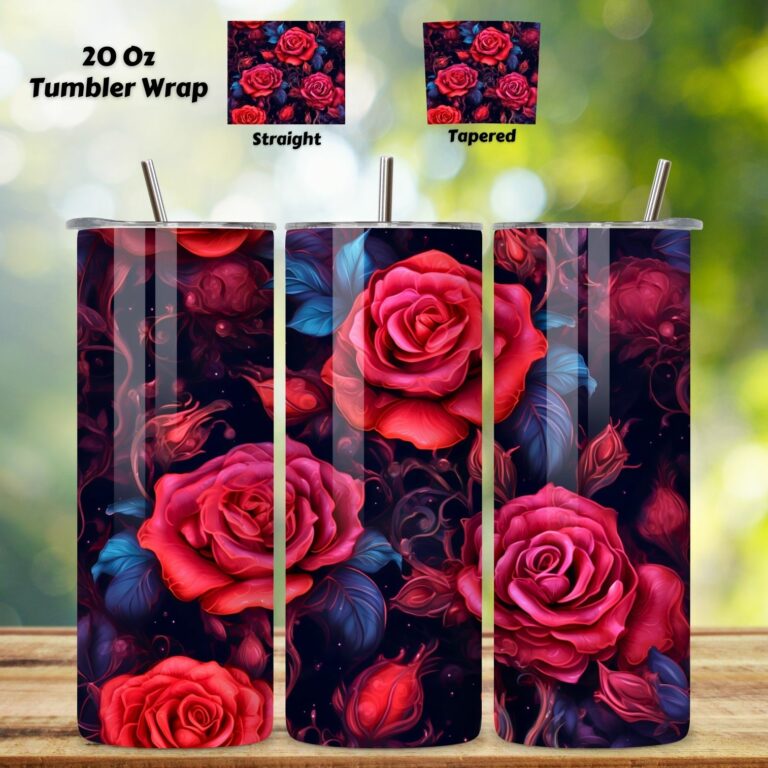 Moonlit Roses Tumbler Wrap, Seamless PNG Design, sublimation design ...