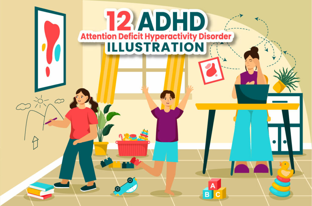 12 ADHD or Attention Deficit Hyperactivity Disorder Illustration - MasterBundles