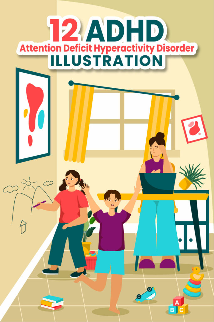 12 ADHD or Attention Deficit Hyperactivity Disorder Illustration - MasterBundles