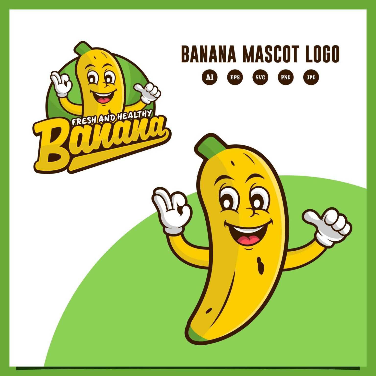 Set Banana mascot fresh and healthy Logo design - $6 - MasterBundles