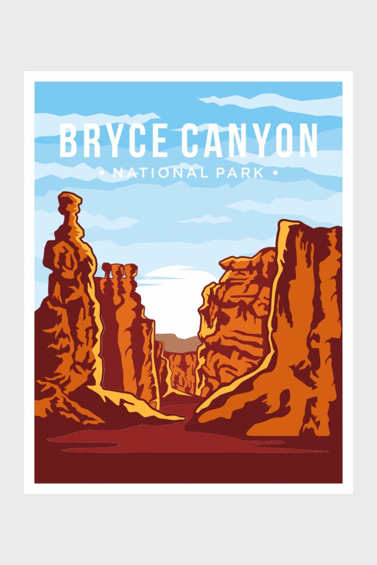 Bryce Canyon National Park poster vector illustration, canyon view ...