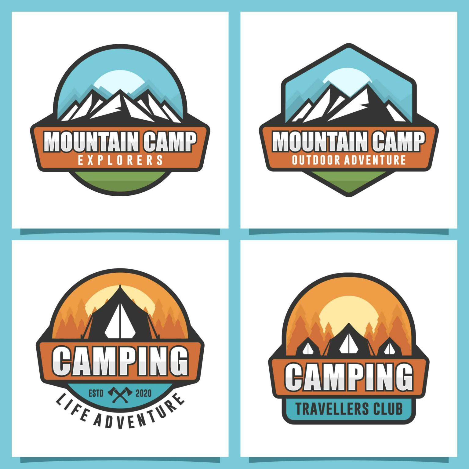 Set Camping outdoor adventure logo design - $4 - MasterBundles