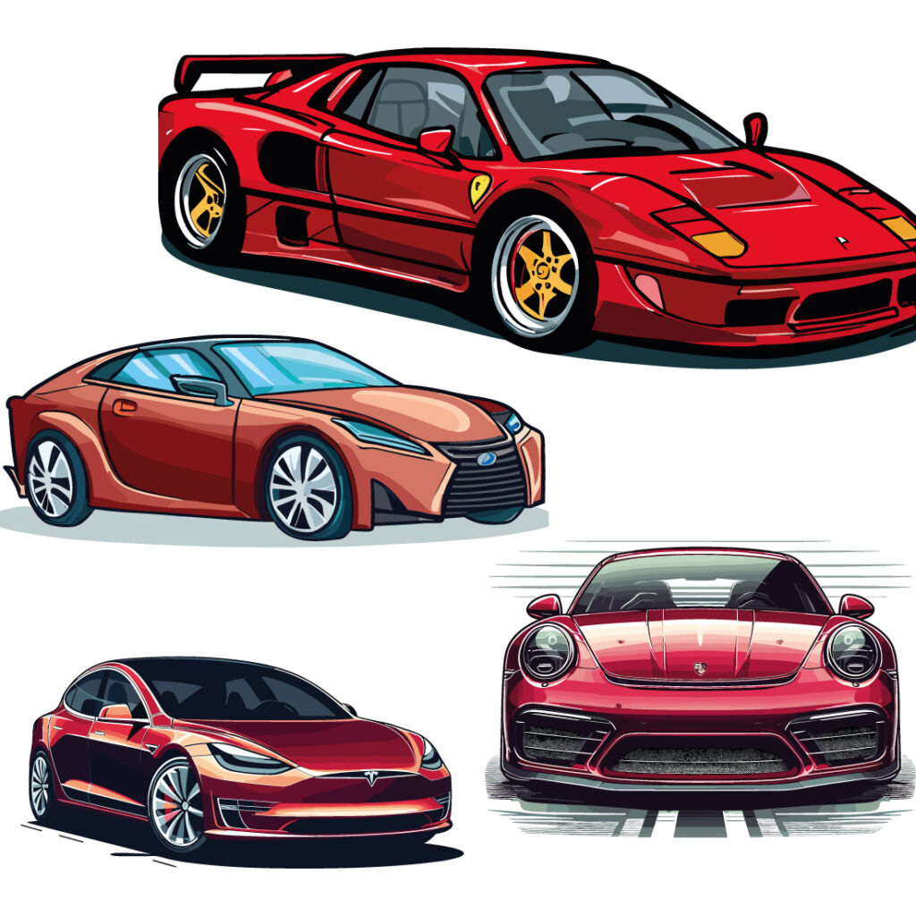 Red American Classic Muscle Cars on white background - MasterBundles