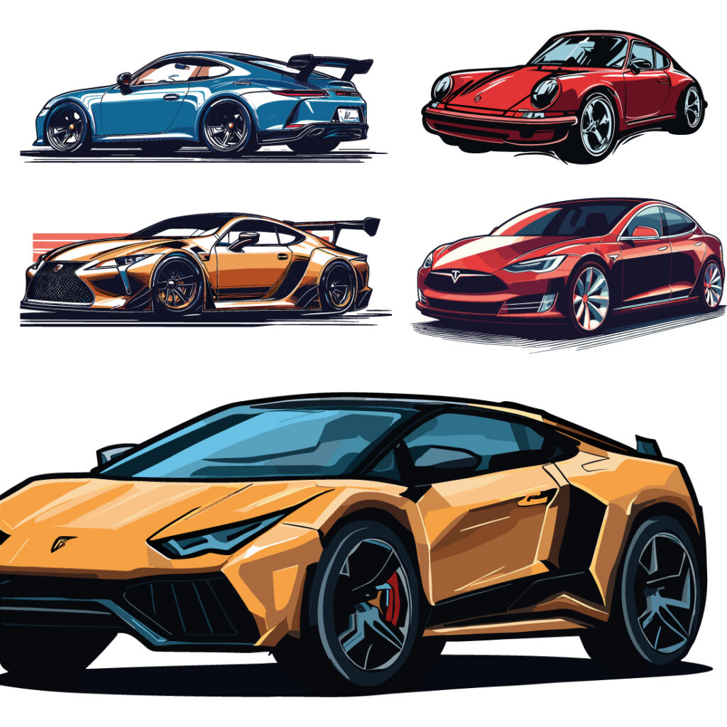 Nine colorful car selection icons in different models - MasterBundles